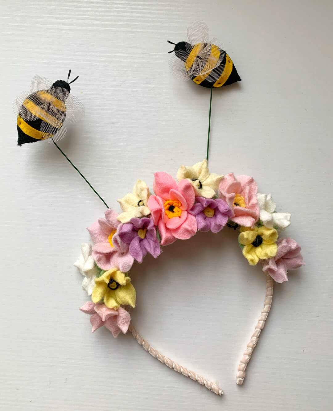Pastel Bee Flower Crown With Hand Sewn Bees Sweet as Can Bee Party Hat ...