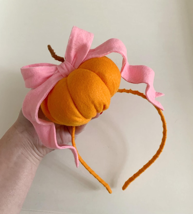 Large Felt Pumpkin Headband With Pink Bow - Fall Halloween Costume - Etsy