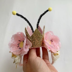 Queen Bee Crown Headband With Pink Flowers for Baby Girl Toddler First ...