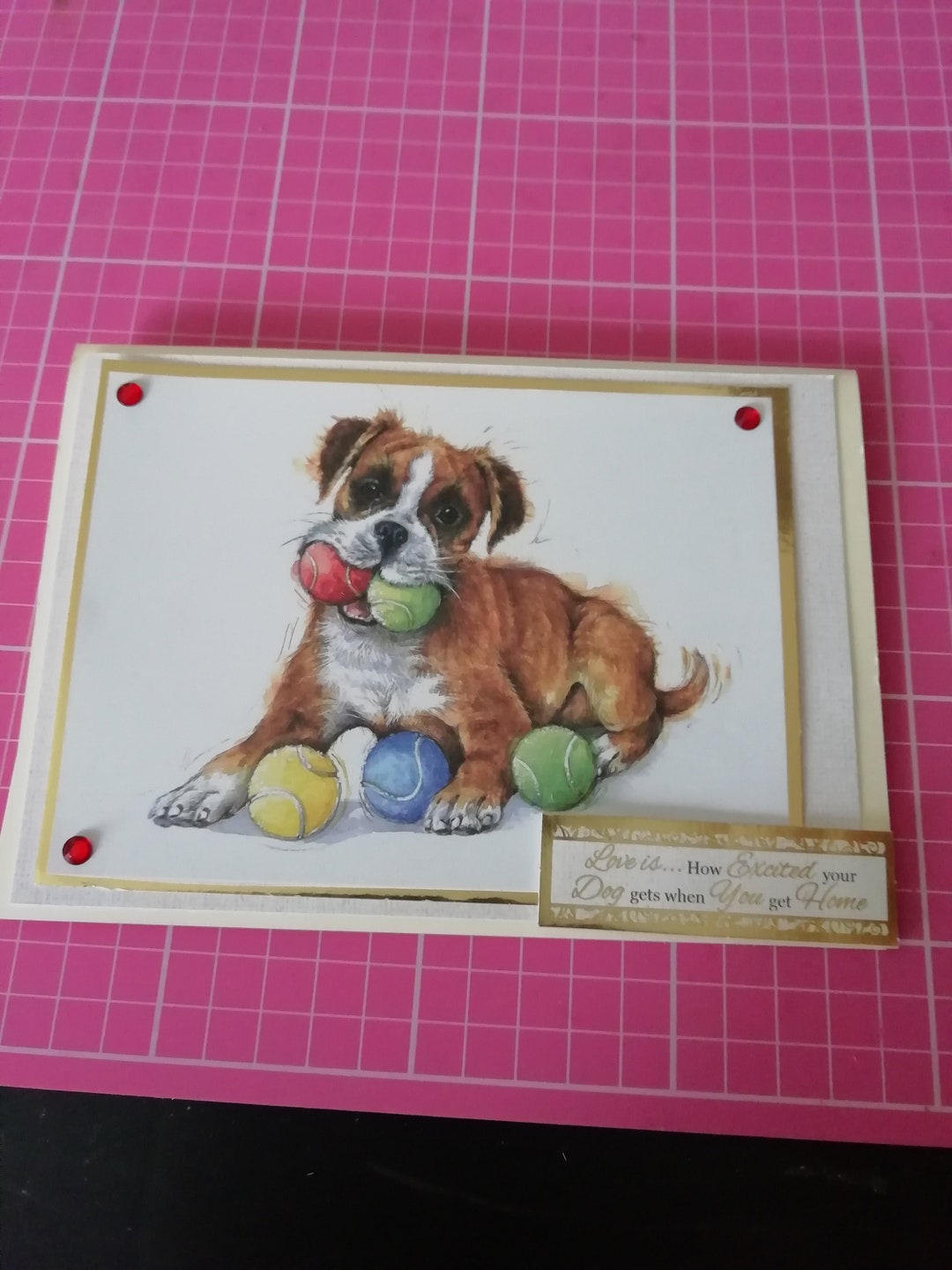 Boxer Dog 5x7 Card Featuring a Boxer Dog With 5 Coloured Tennis Balls ...