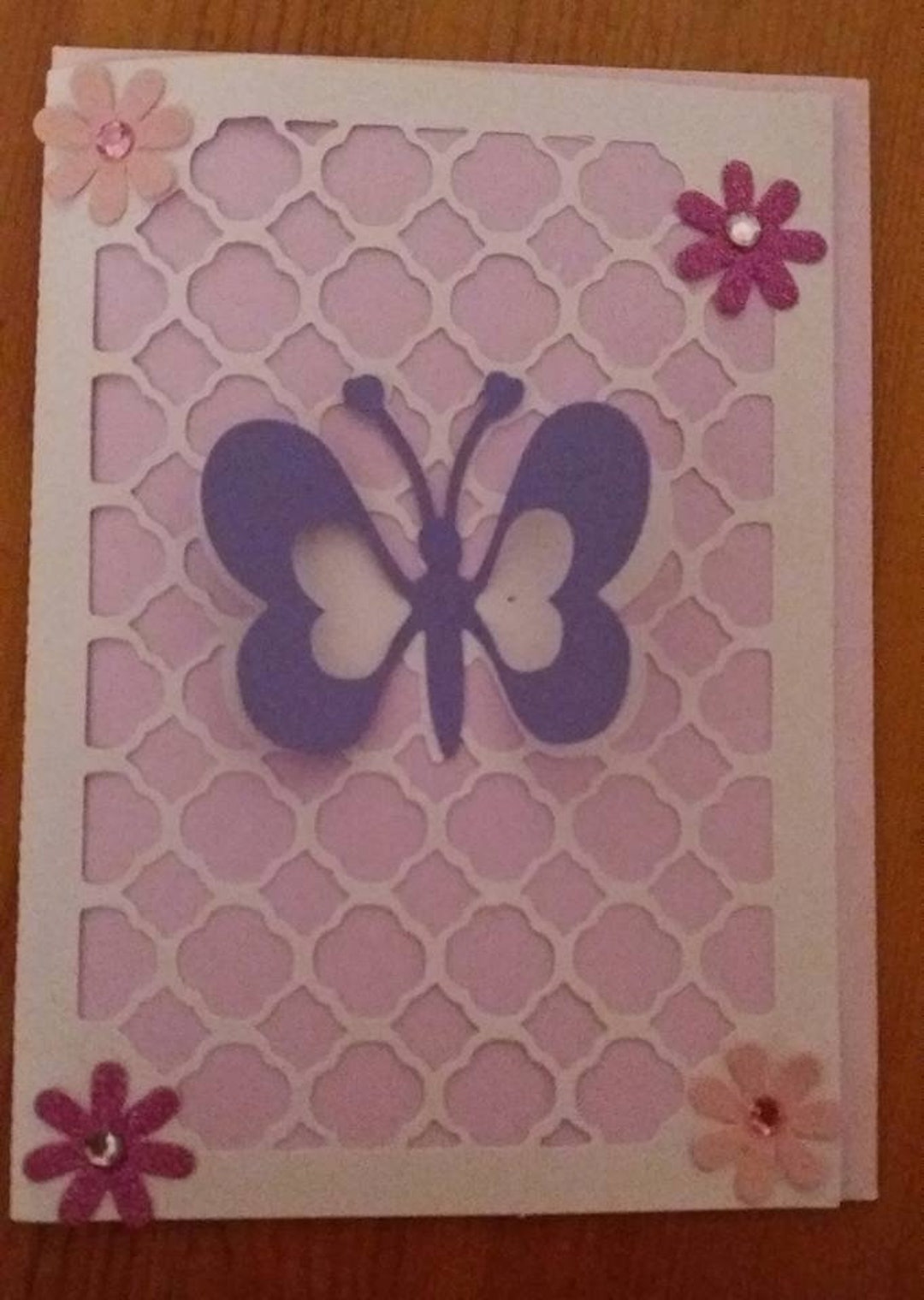 A Beautiful Handmade Card . White Lace Cut Panel Over Stunning ...