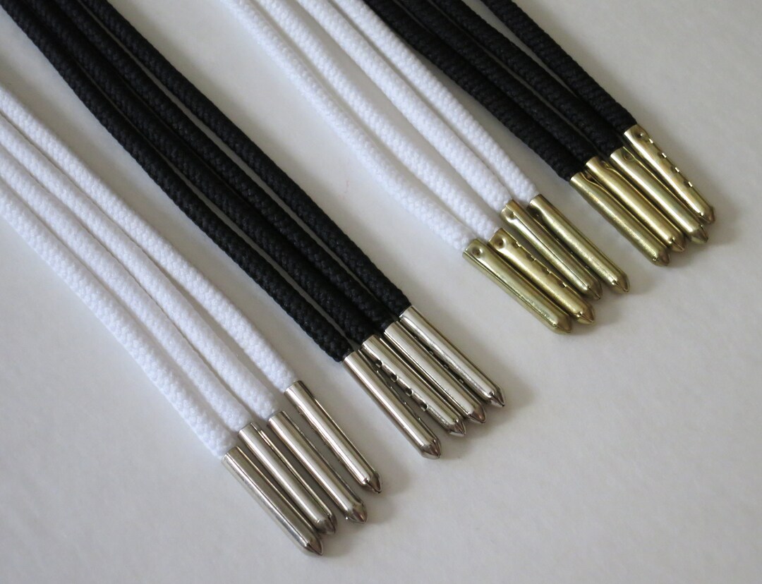 Round Metal Tip Sneaker or Boot Shoelaces - White / Black Shoe Lace ...