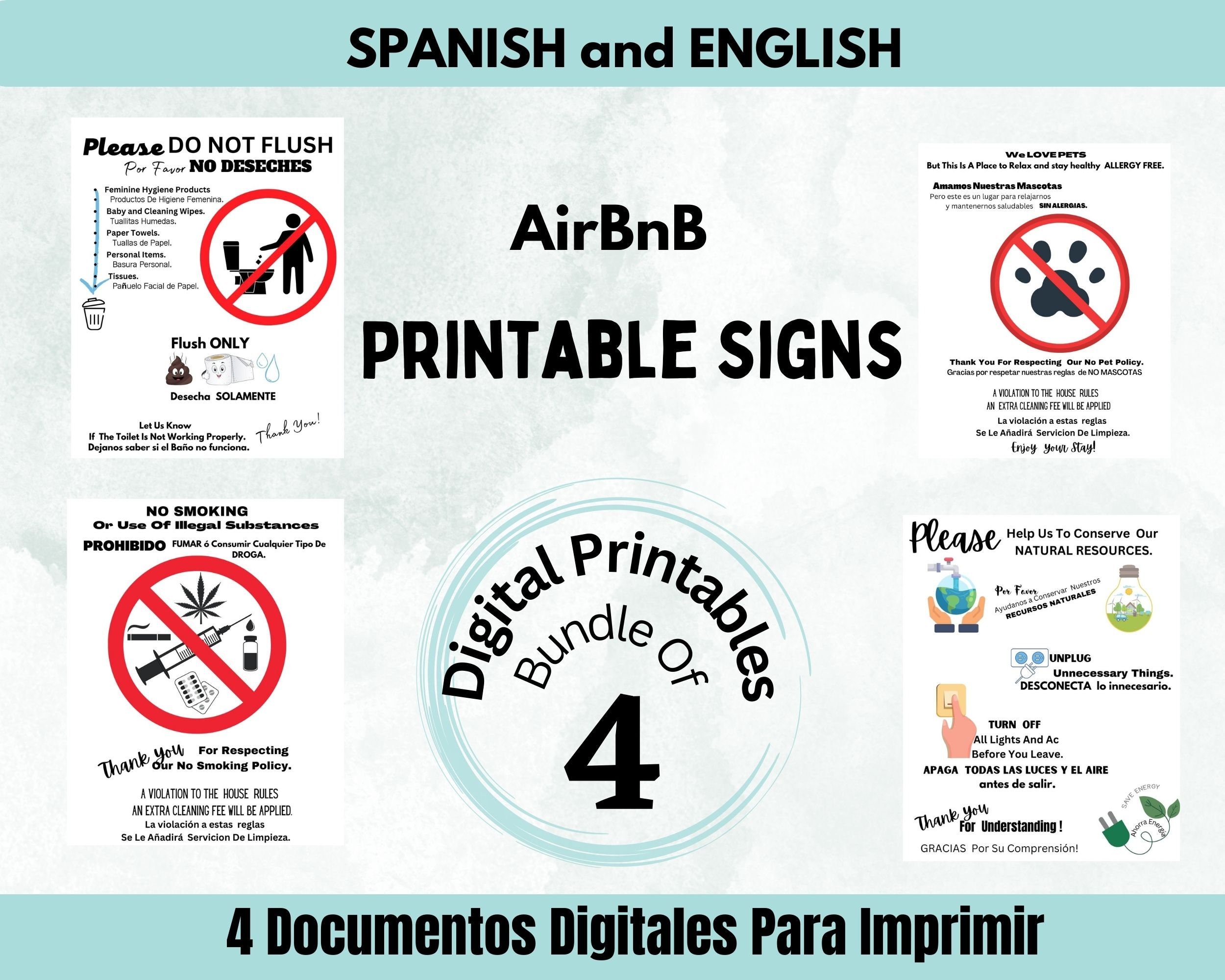 Digital Printable 5X7 In. Spanish and English for Airbnb or Any Other ...