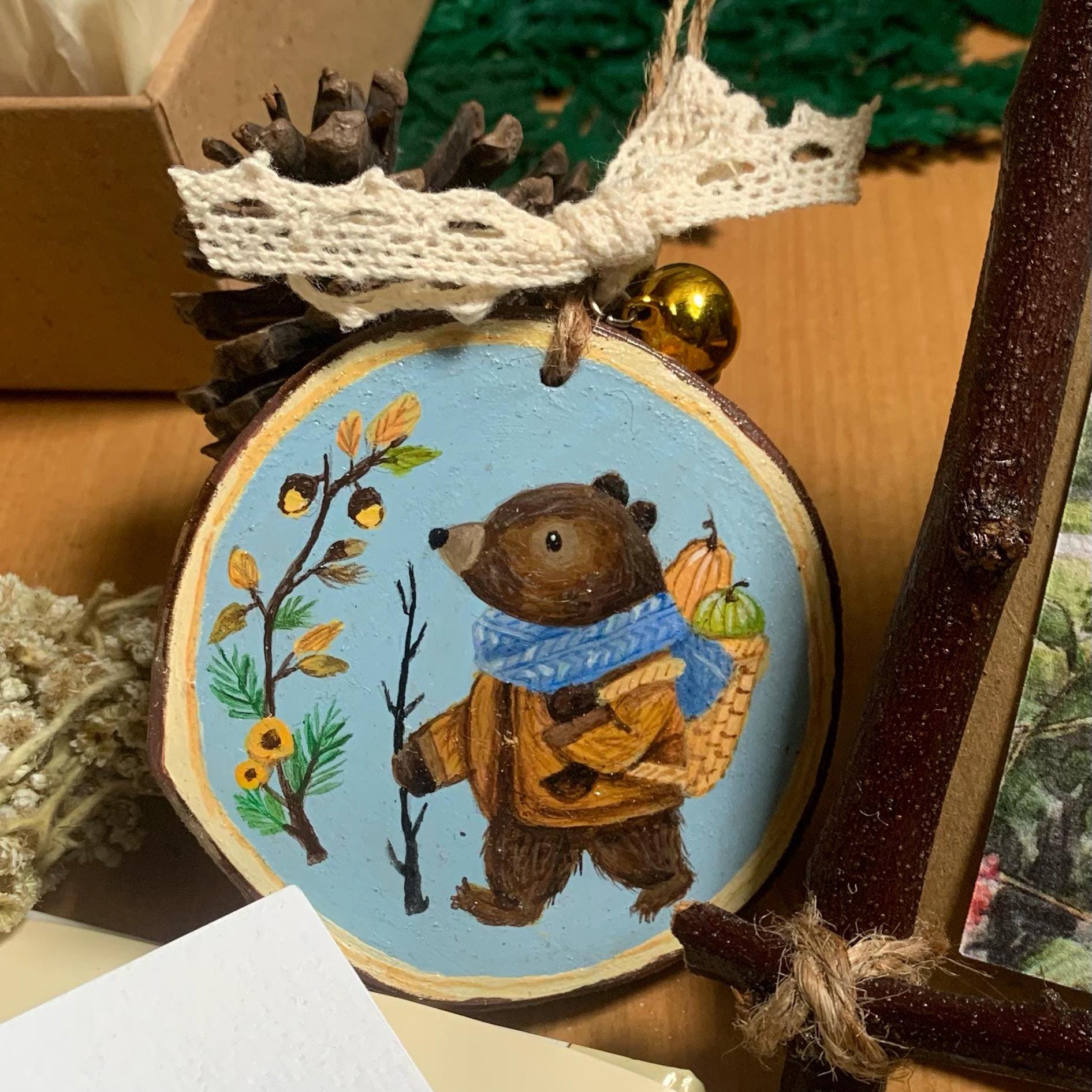 Hand-painted Animal Wood Slice Ornament – Enchanted Forest Decor - Etsy