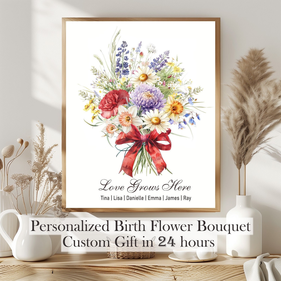 Custom Birth Month Flower, Personalized Family Birth Flower Bouquet ...