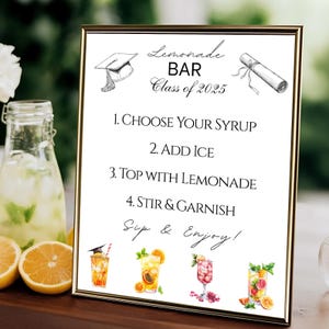 Custom Graduation Party Lemonade Bar Editable Menu Sign and Lemonade ...