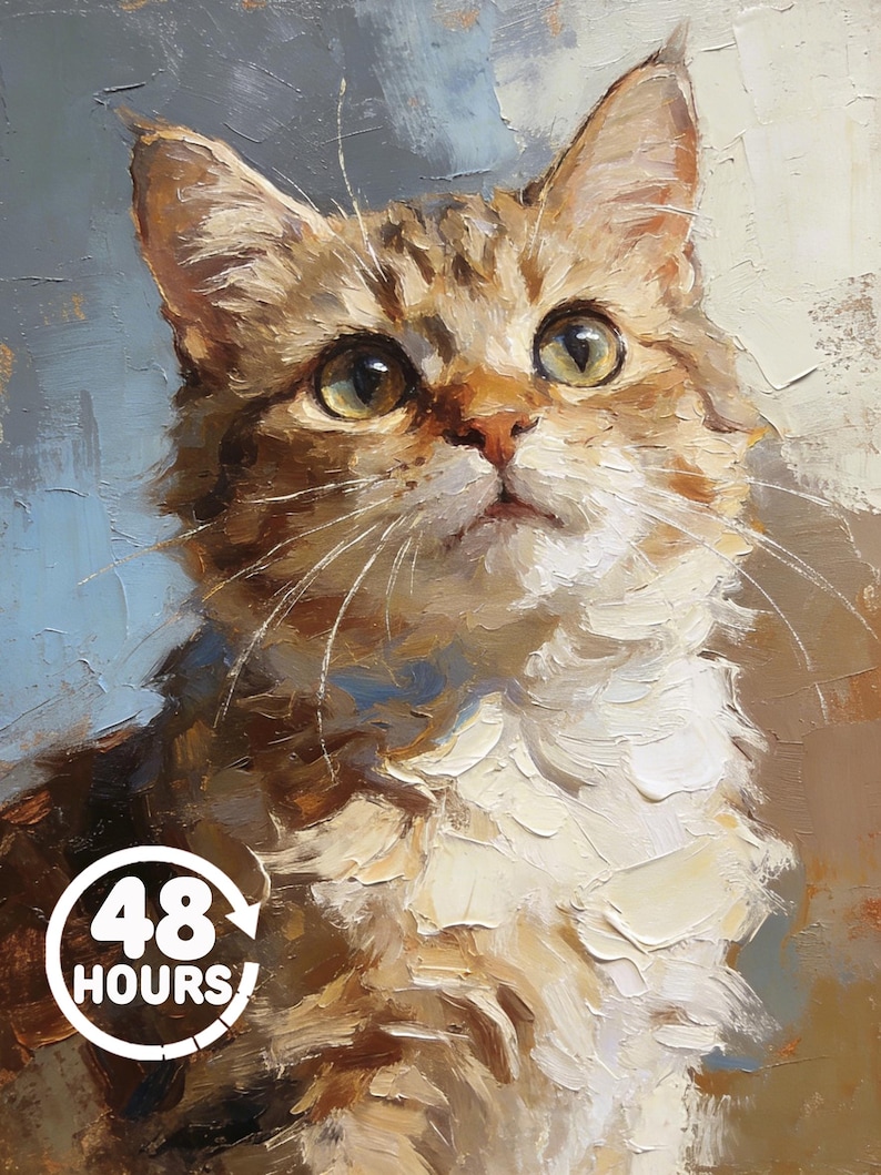 Custom Pet Portrait Oil Painting Style From Photo Personalized Cat Dog ...