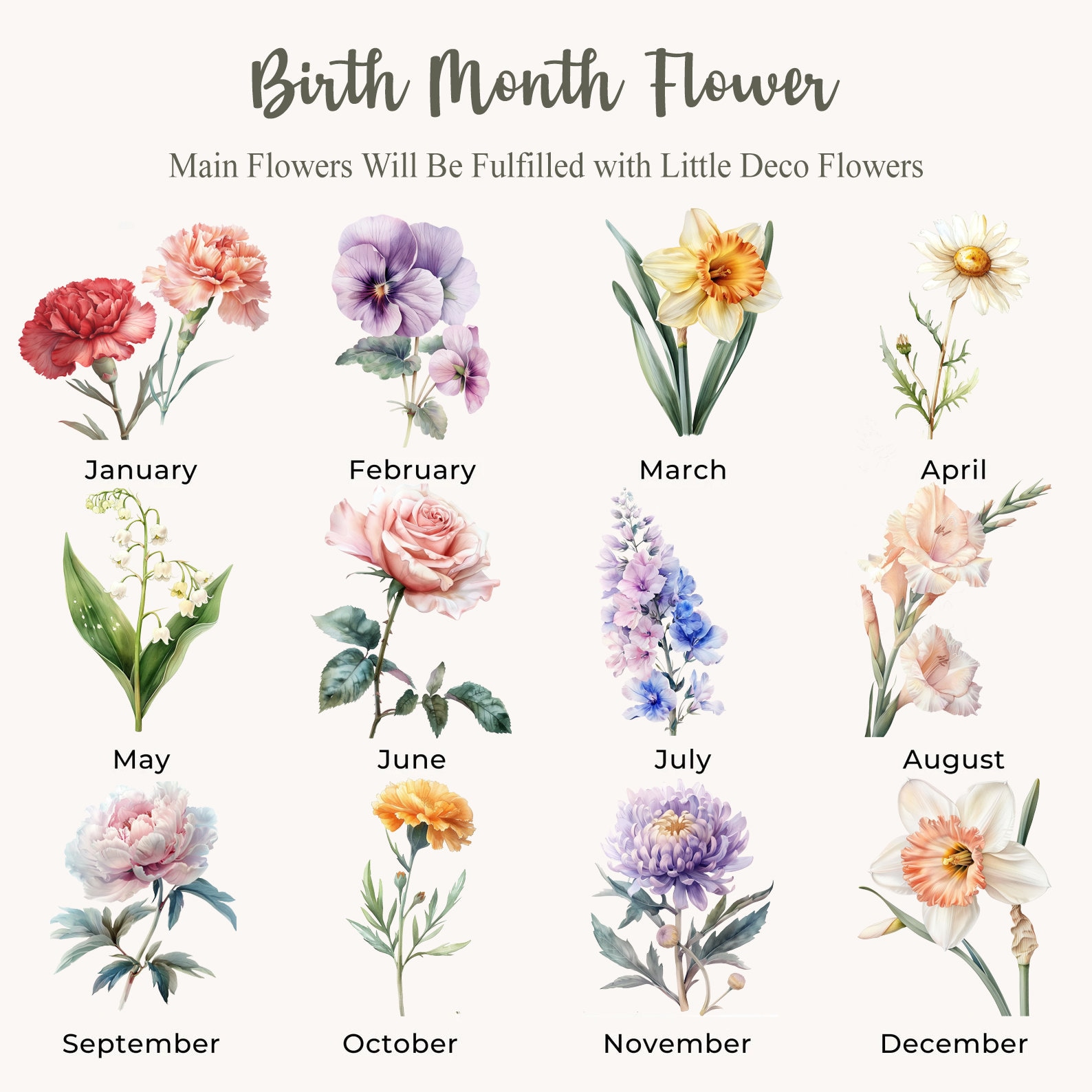 Custom Birth Month Flower, Personalized Family Birth Flower Bouquet ...