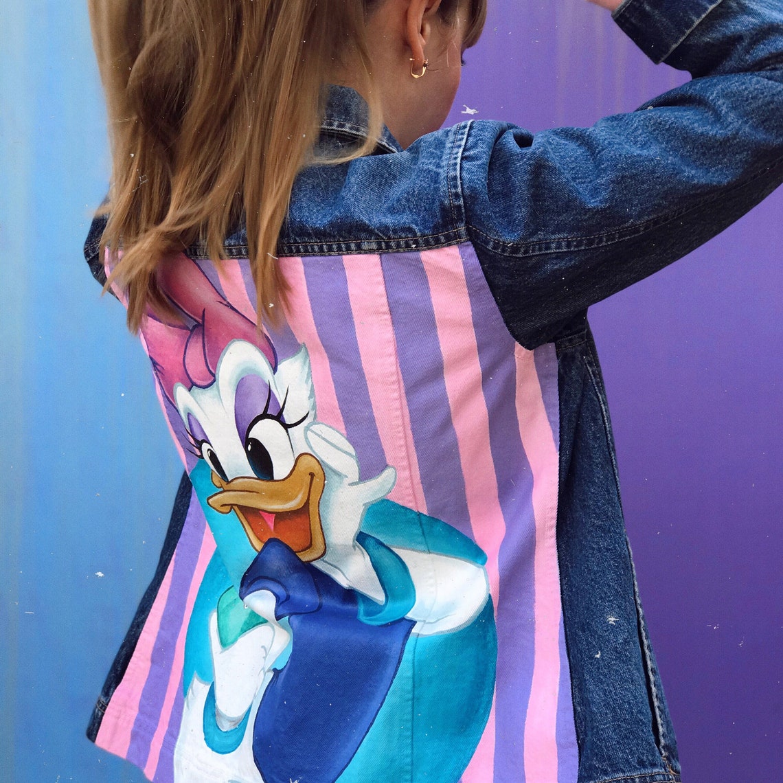 Hand-painted Daisy Duck Denim Jacket, Cartoon Design - Etsy