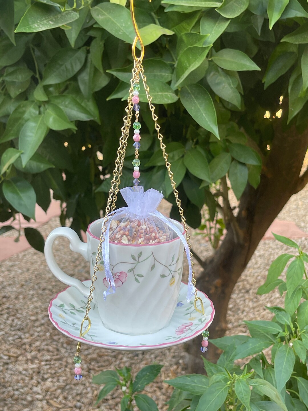 Upcycled Cup and Saucer Bird Feeder, Planter, Faux Candle Holder - Etsy