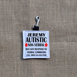 Autism Alert Hang Tag, Personalized Medical Alert Hanging Patches ...