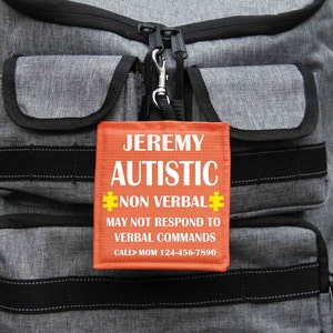 Autism Alert Hang Tag, Personalized Medical Alert Hanging Patches ...