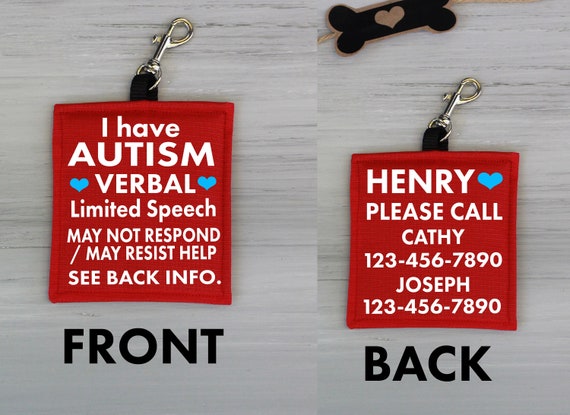 Autism Alert Backpack Tag Hanging Patch Personalized Autism - Etsy