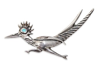 Vintage Sterling Silver Turquoise Roadrunner Pin Brooch - Etsy