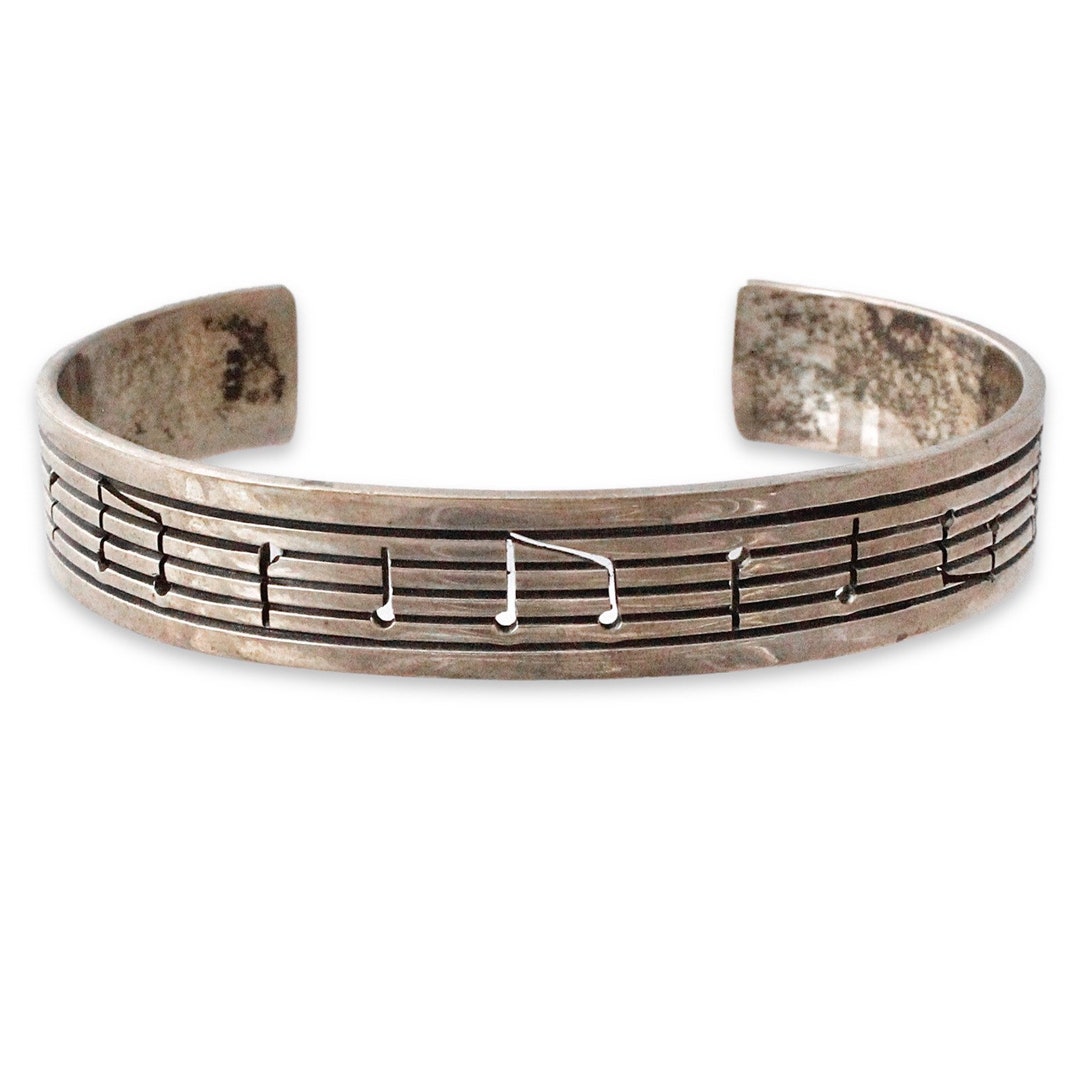 Vintage Sterling Silver Music Note Cuff Bracelet, Musical Staff - Etsy