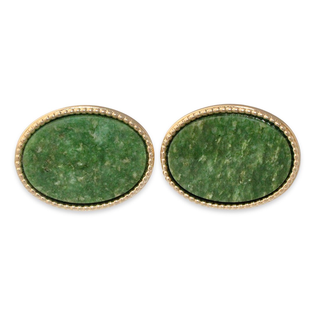 Vintage Swank Nephrite Jade Cuff Links, Gold Plated Large Oval ...