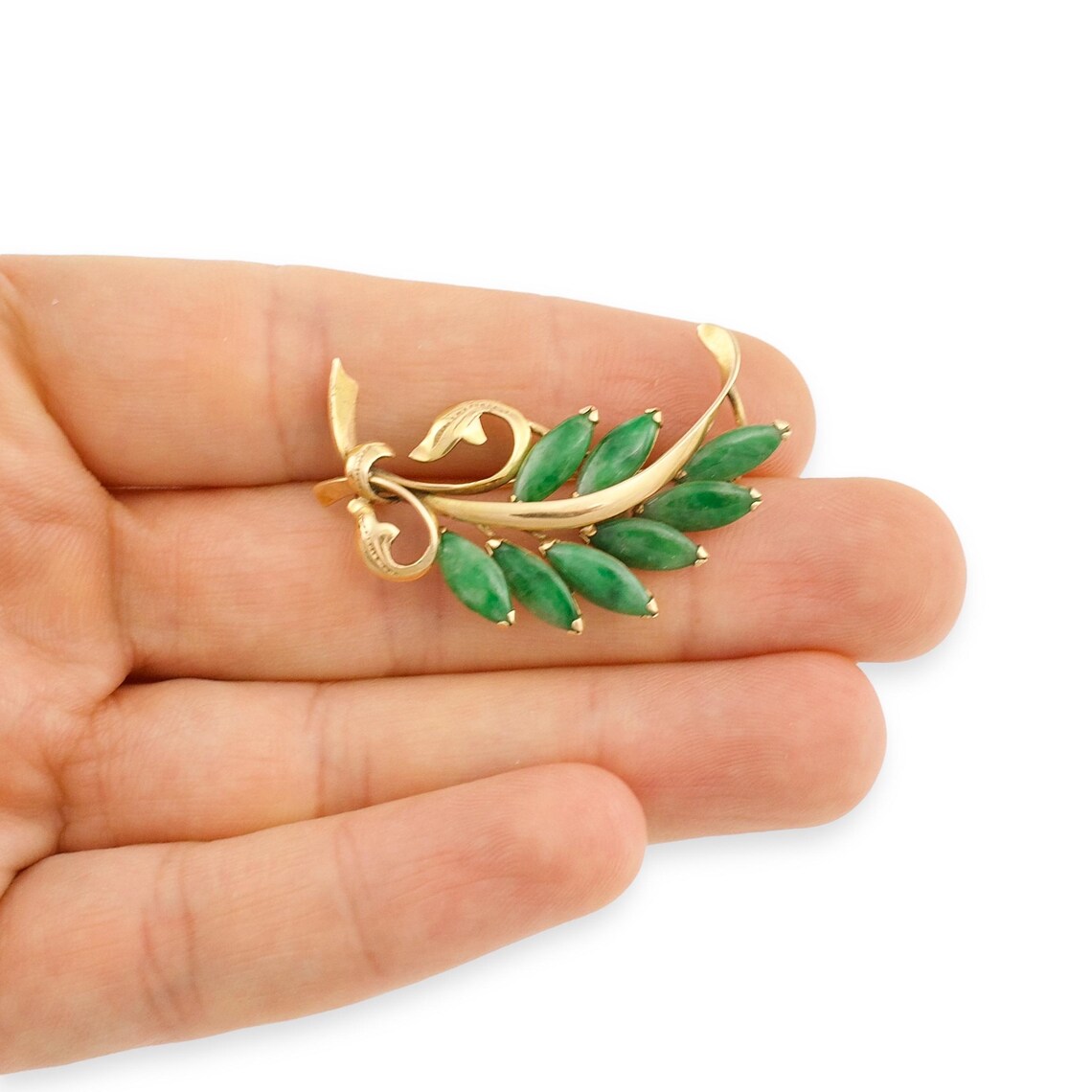Vintage 14K Gold Jade Brooch Pin by T.Y. Lee, Floral Fern Design - Etsy
