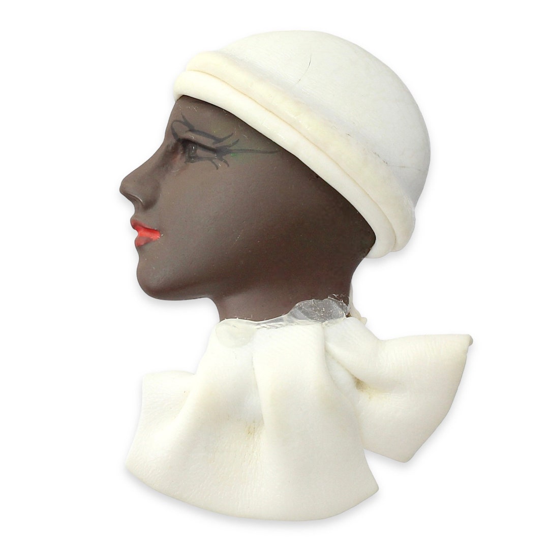 Vintage Black Woman Brooch Pin, Face Profile of Lady Wearing White Hat ...