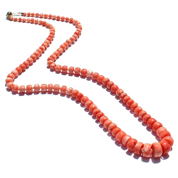 Vintage Mediterranean Natural Pink Coral Graduated Necklace 33.5 Long Italian Hallmarks Estate Jewelry