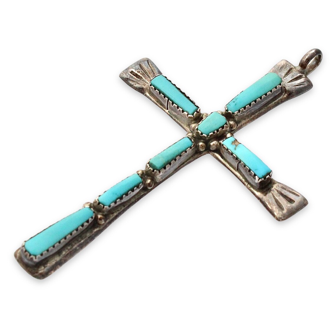 Vintage Lupe Iule Turquoise Sterling Silver Cross Pendant, Zuni Native ...