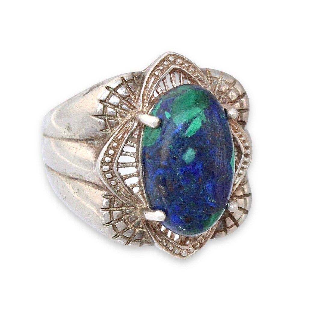 Vintage Azurite Malachite Sterling Silver Ring, Size 7, Blue Green ...