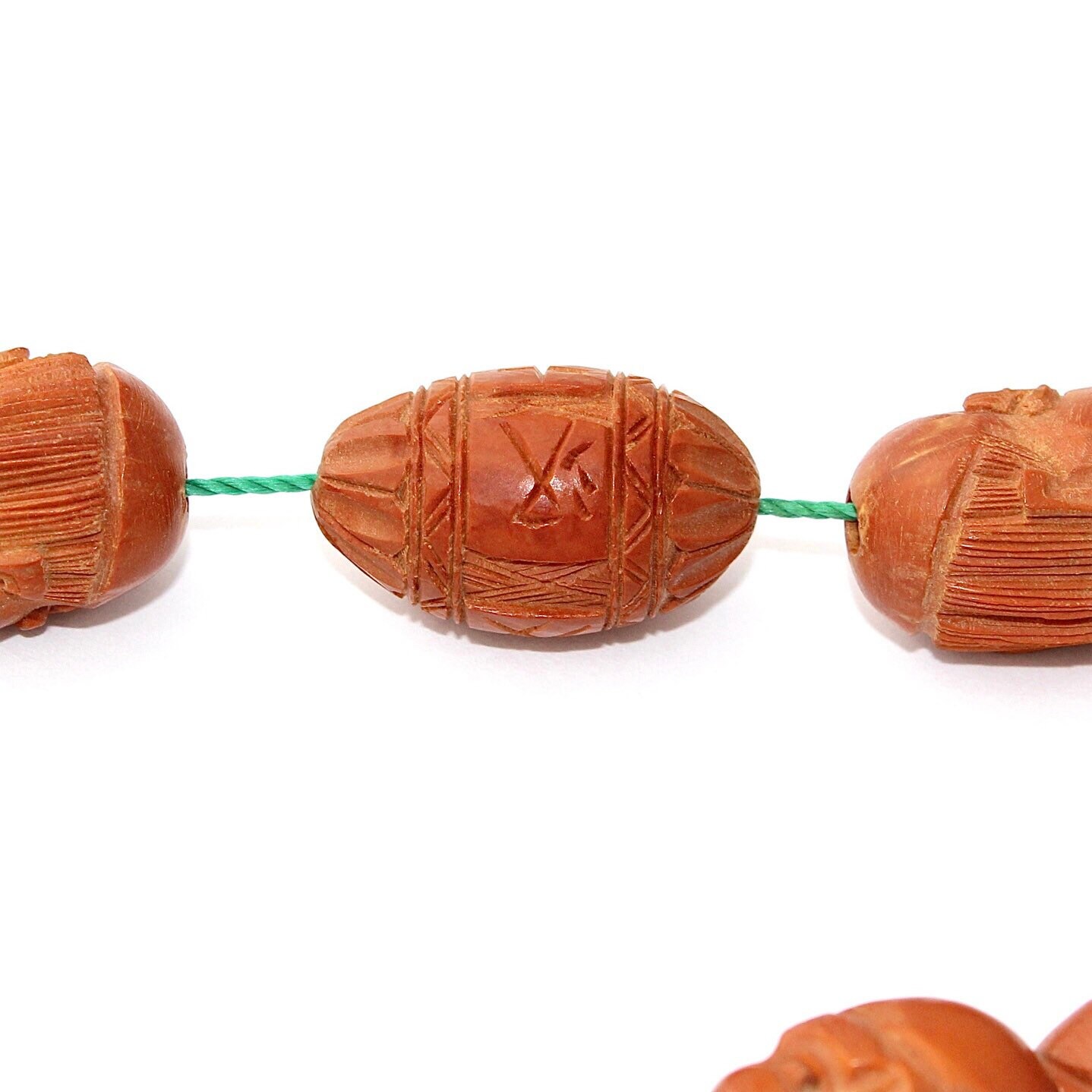 Vintage Chinese Carved Olive Pit Hedaio Prayer Beads With Buddhist ...