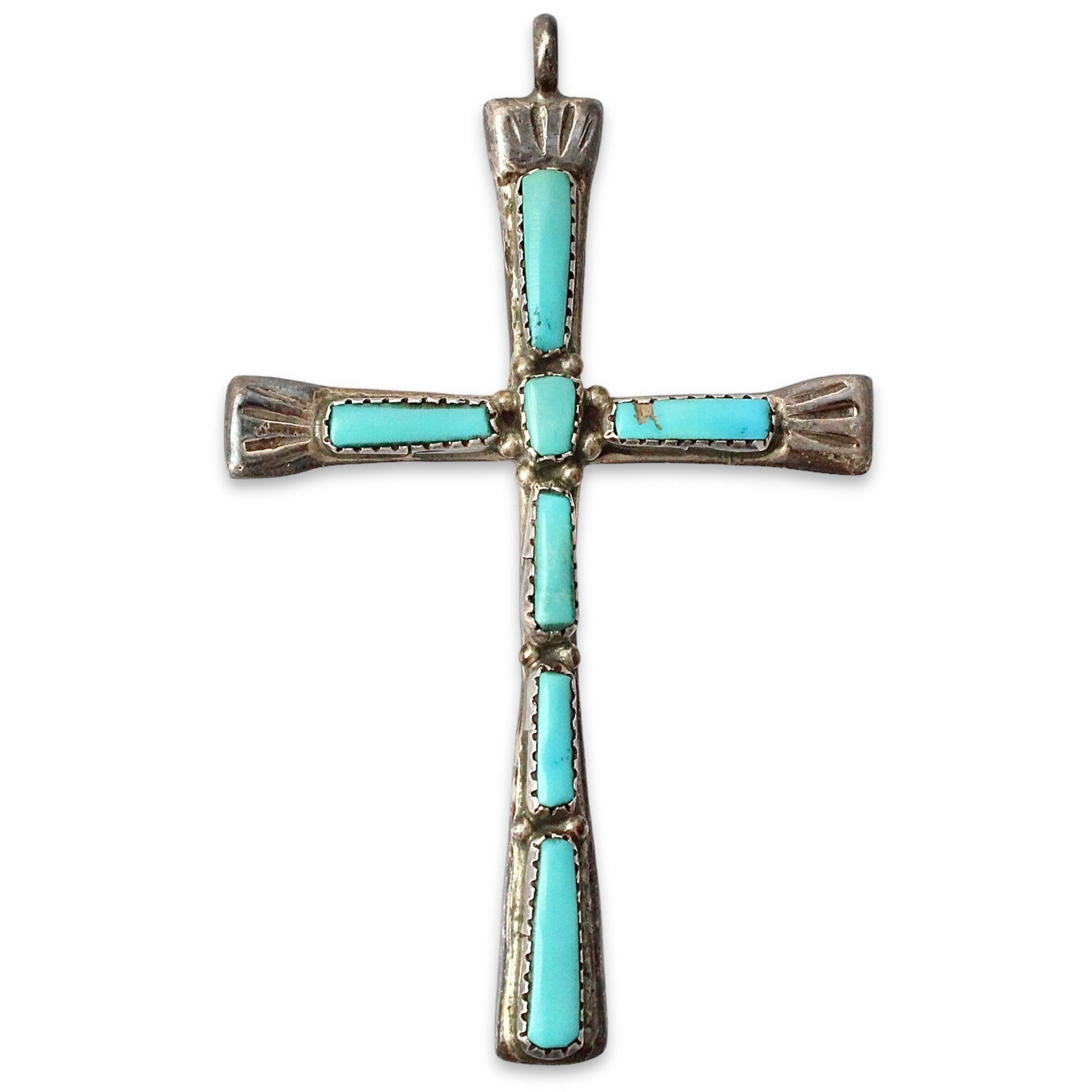 Vintage Lupe Iule Turquoise Sterling Silver Cross Pendant, Zuni Native ...