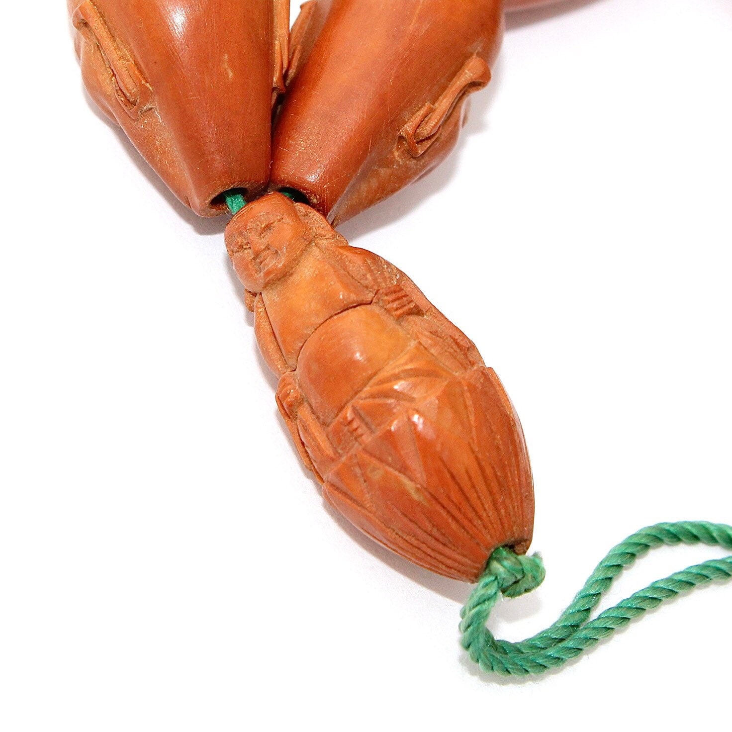 Vintage Chinese Carved Olive Pit Hedaio Prayer Beads With Buddhist ...