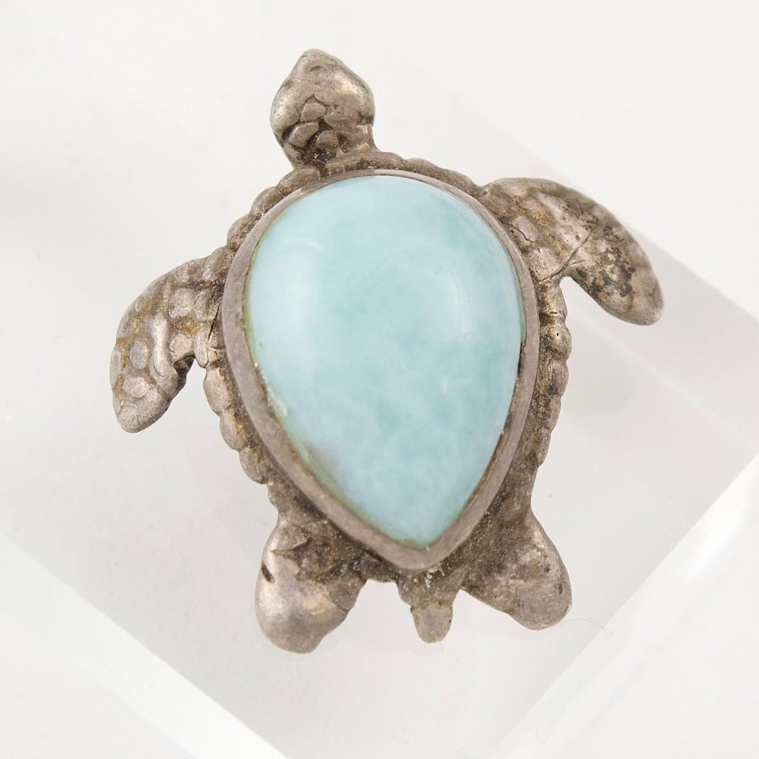 Vintage Larimar Sea Turtle Necklace Pendant, 925 Sterling Silver - Etsy