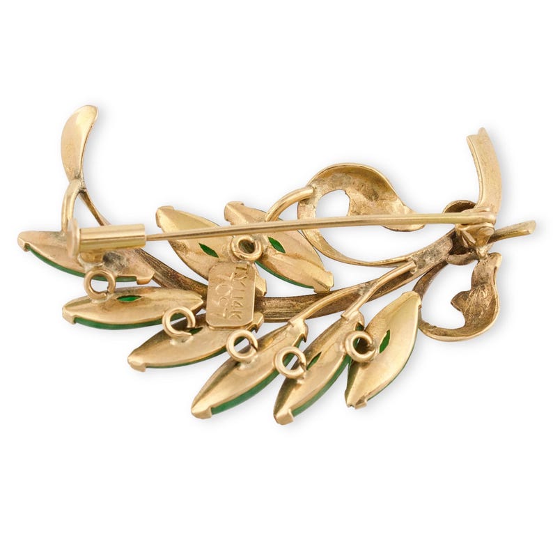 Vintage 14K Gold Jade Brooch Pin by T.Y. Lee, Floral Fern Design - Etsy