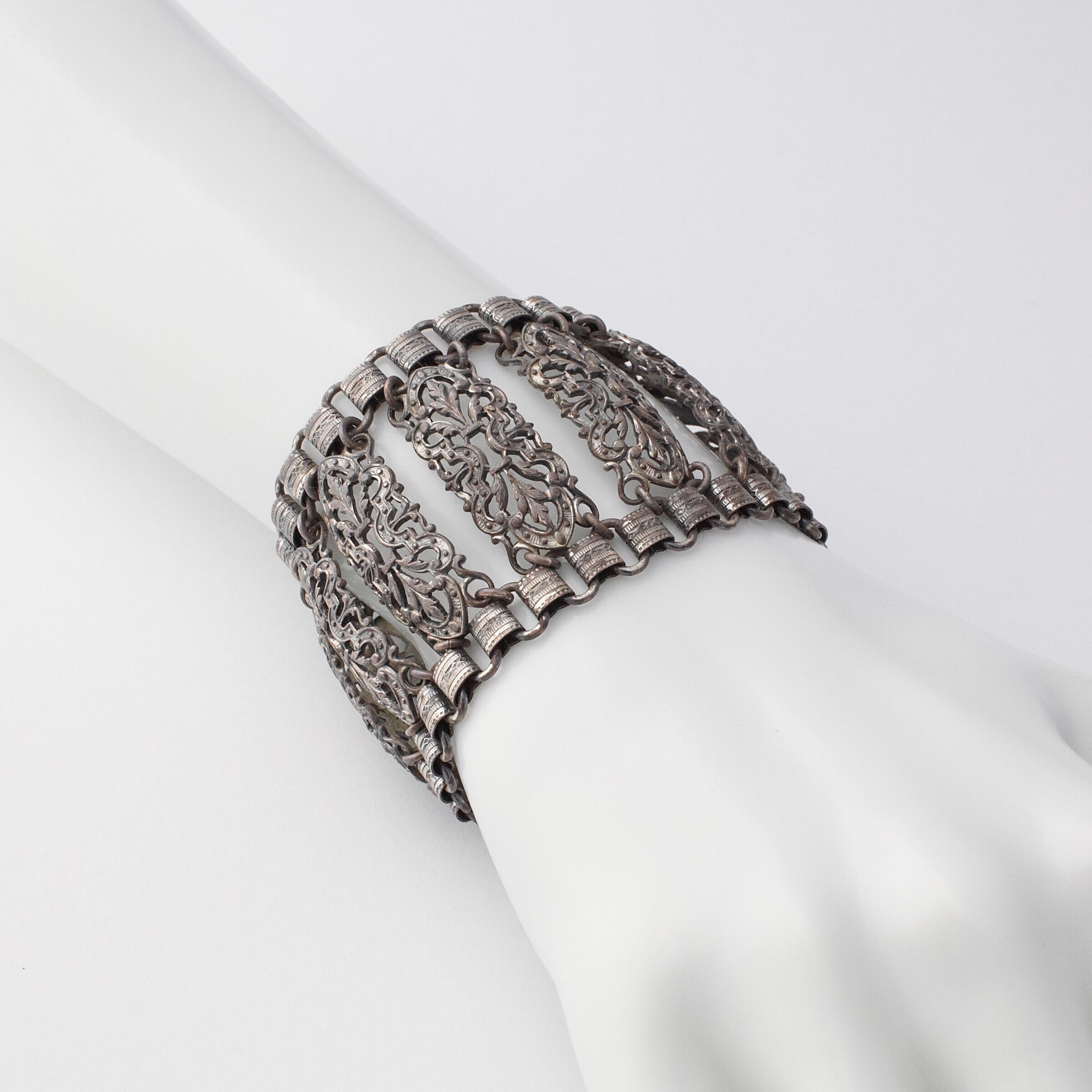Vintage Napier Silver Plate Filigree Link Bracelet, 1950s Mid-century ...