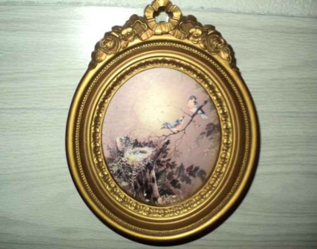 Homco Blue Bird's Nest Ornate Gold-framed Print 1980 Margie Morrow 8 3/ ...