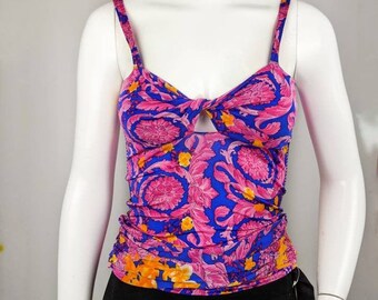 Y2k Vintage VERSACE Cami Top. Pink Blue Orange Bustier Tank Y2k Vintage VERSACE Cami Top. Pink Blue Orange Bustier Tank