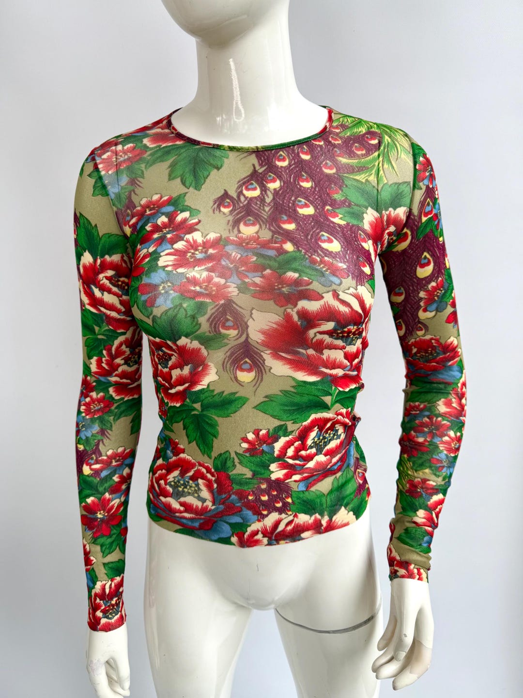 Y2K Vintage Kenzo Red Floral Mesh Top, Blouse Long Sleeve - Etsy