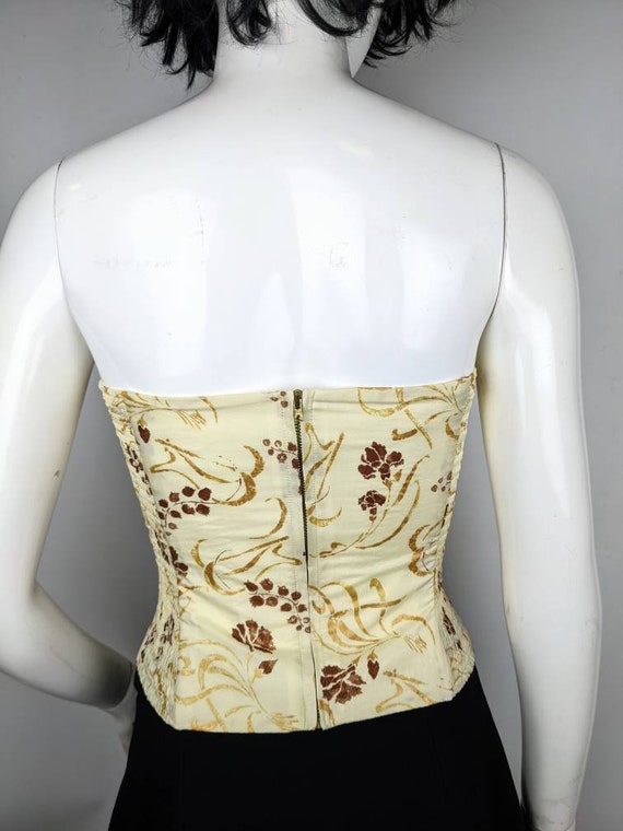Vintage 90s Laurel Beige Bustier, Grapes print Corset… - Gem