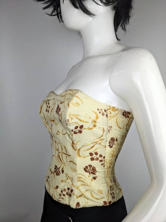 Vintage 90s Laurel Beige Bustier, Grapes print Corset… - Gem