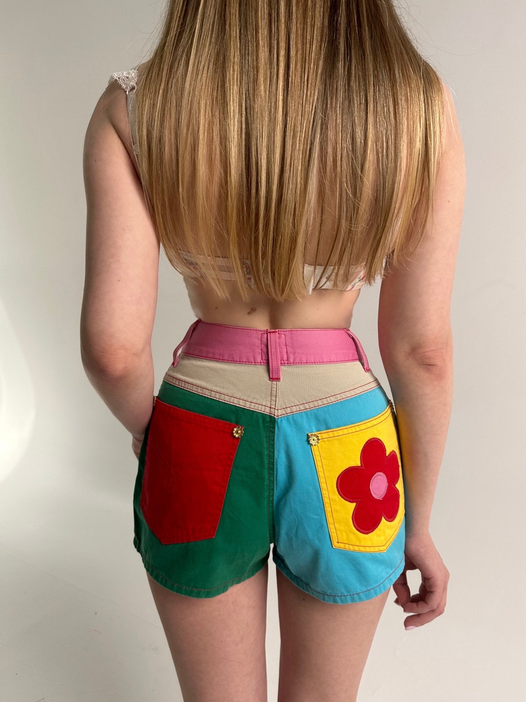 Vintage 90s MOSCHINO Colorblock Flower Heart Shorts - Etsy