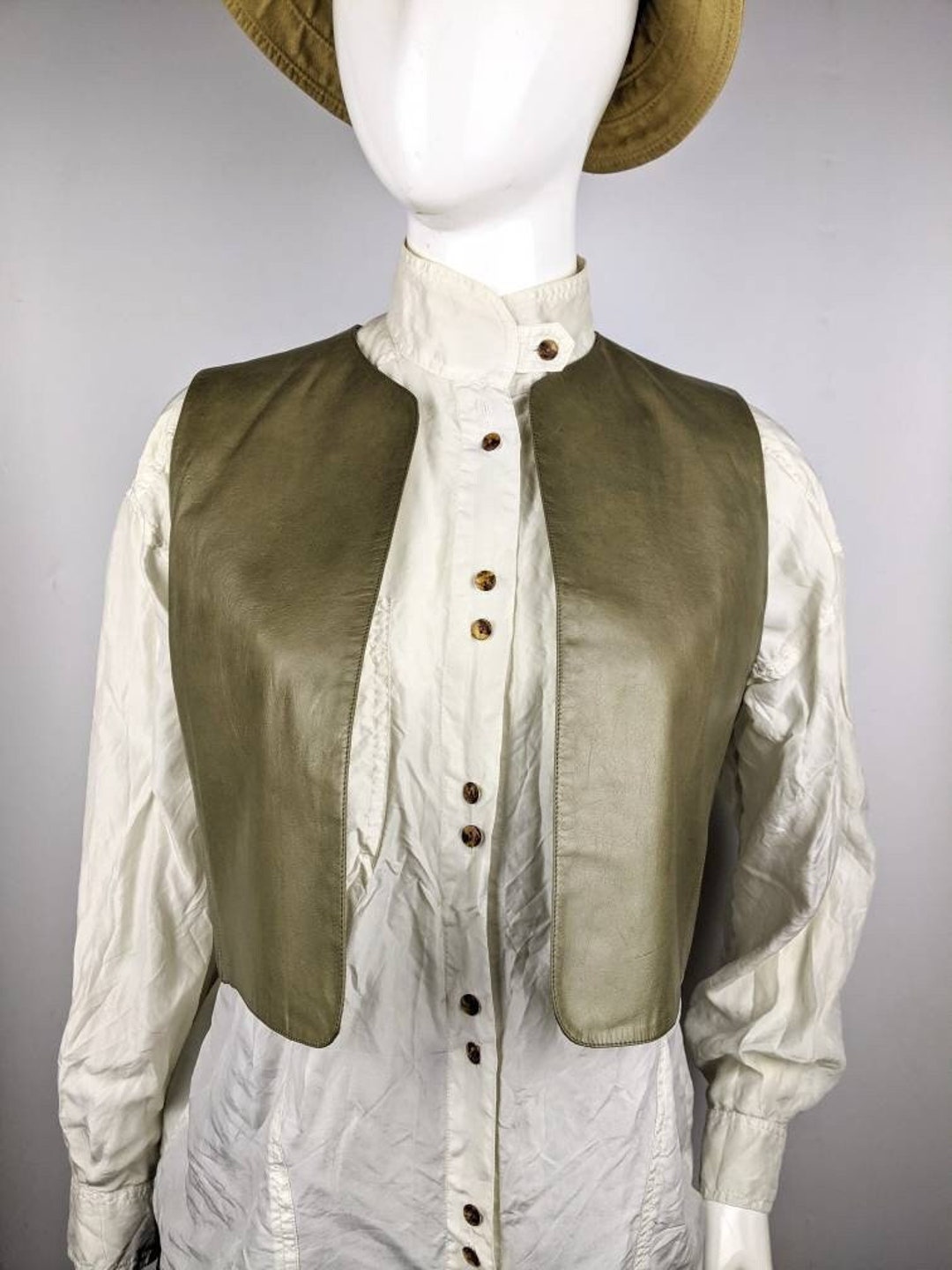 Vintage 90s AKRIS Leather Vest | Western Beige Vest Cowboy Style - Etsy