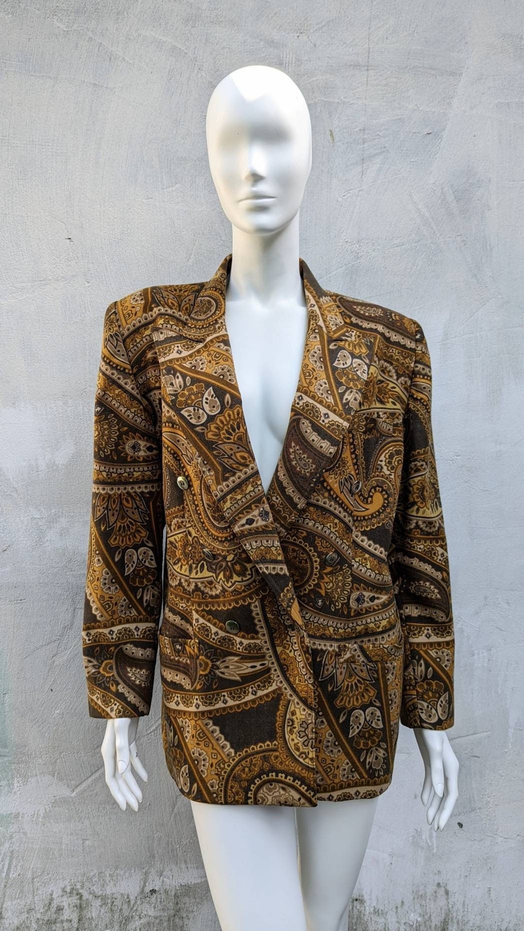 Vintage 90s SORELLI FONTANA Paisley Blazer | Brown Wool Jacket Button ...