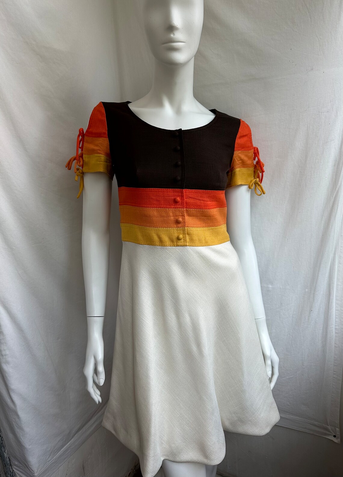 Vintage 70s LOUIS FERAUD Burlap Bell-bottom Dress. Bow Sleeves - Etsy