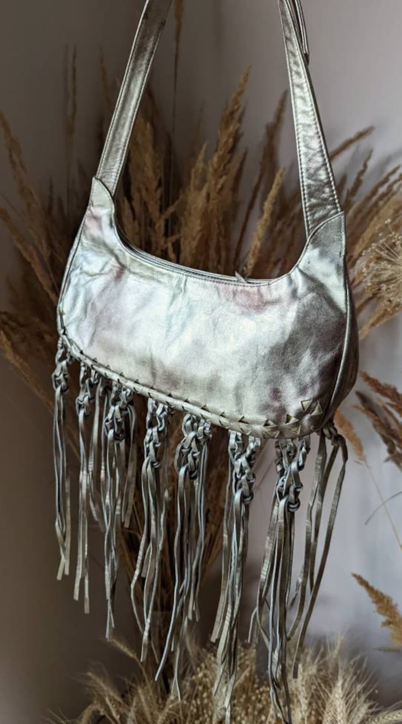 Y2k Vintage Christian Lacroix Fringe Bag, Silver Metallic Shoulder Bag ...