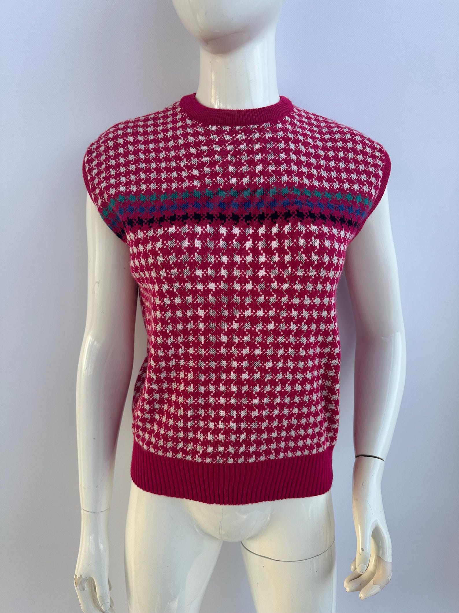 Y2k Vintage Knitted Hot Pink Vest, Houndstooth Print Tank Top - Etsy