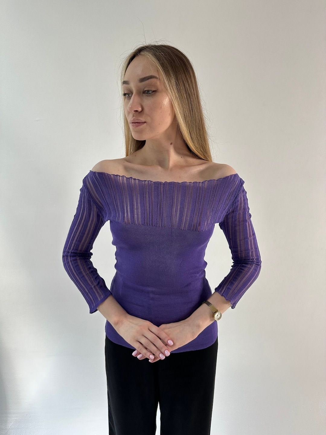 Y2k Vintage ALBERTA FERRETTI Knit Top. off Shoulder Violet Top - Etsy