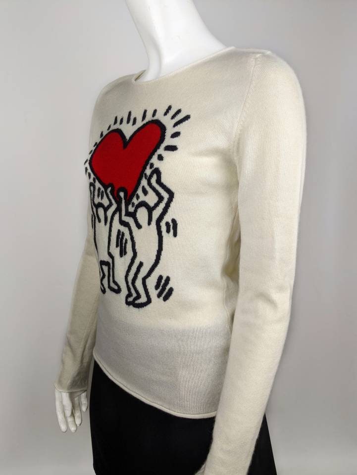 Y2k Vintage JIL SANDER Keith Haring Sweater. Men Holding a Heart/love ...