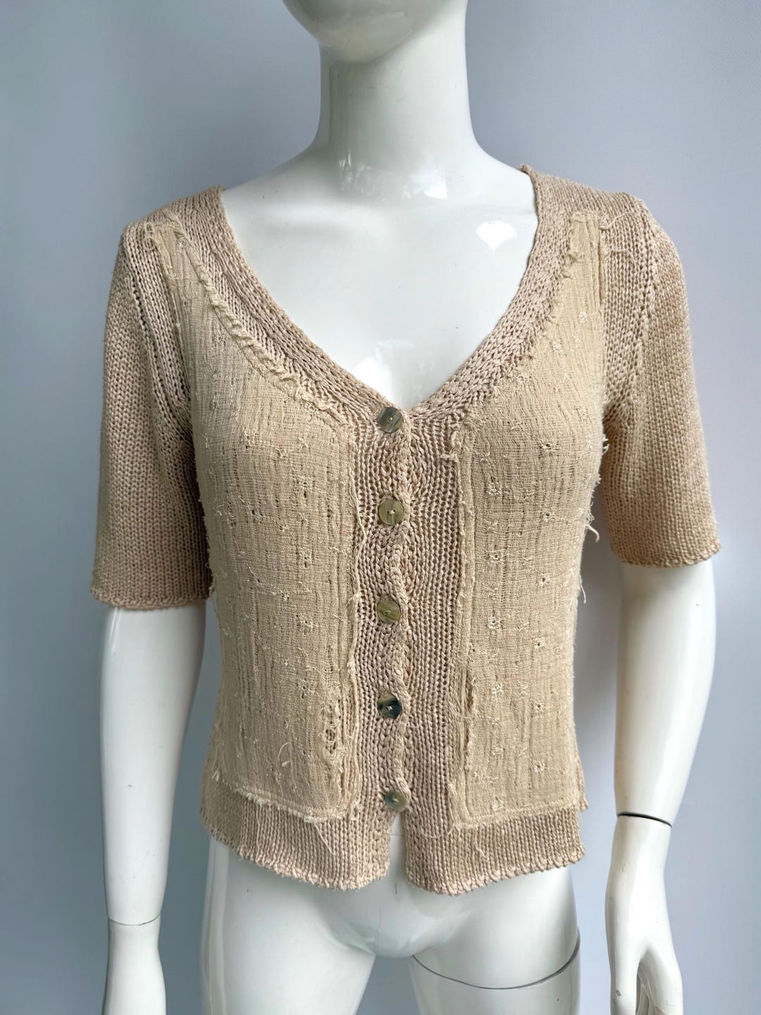 Y2k Vintage Beige Textured Knit Button-up Top - Etsy
