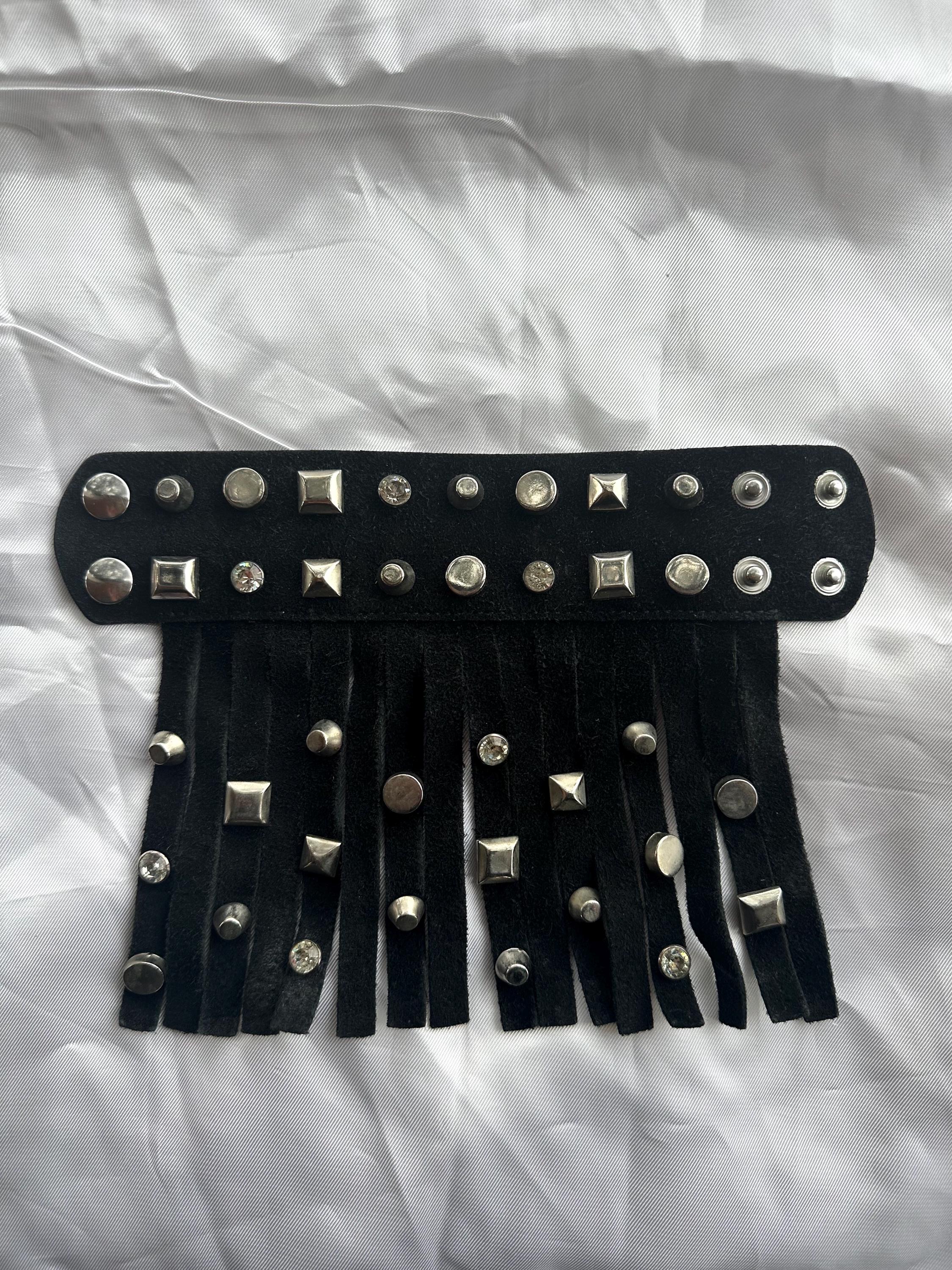 Blumarine Vintage Suede Fringe Cuff Bracelet – Studded & Rhinestone ...