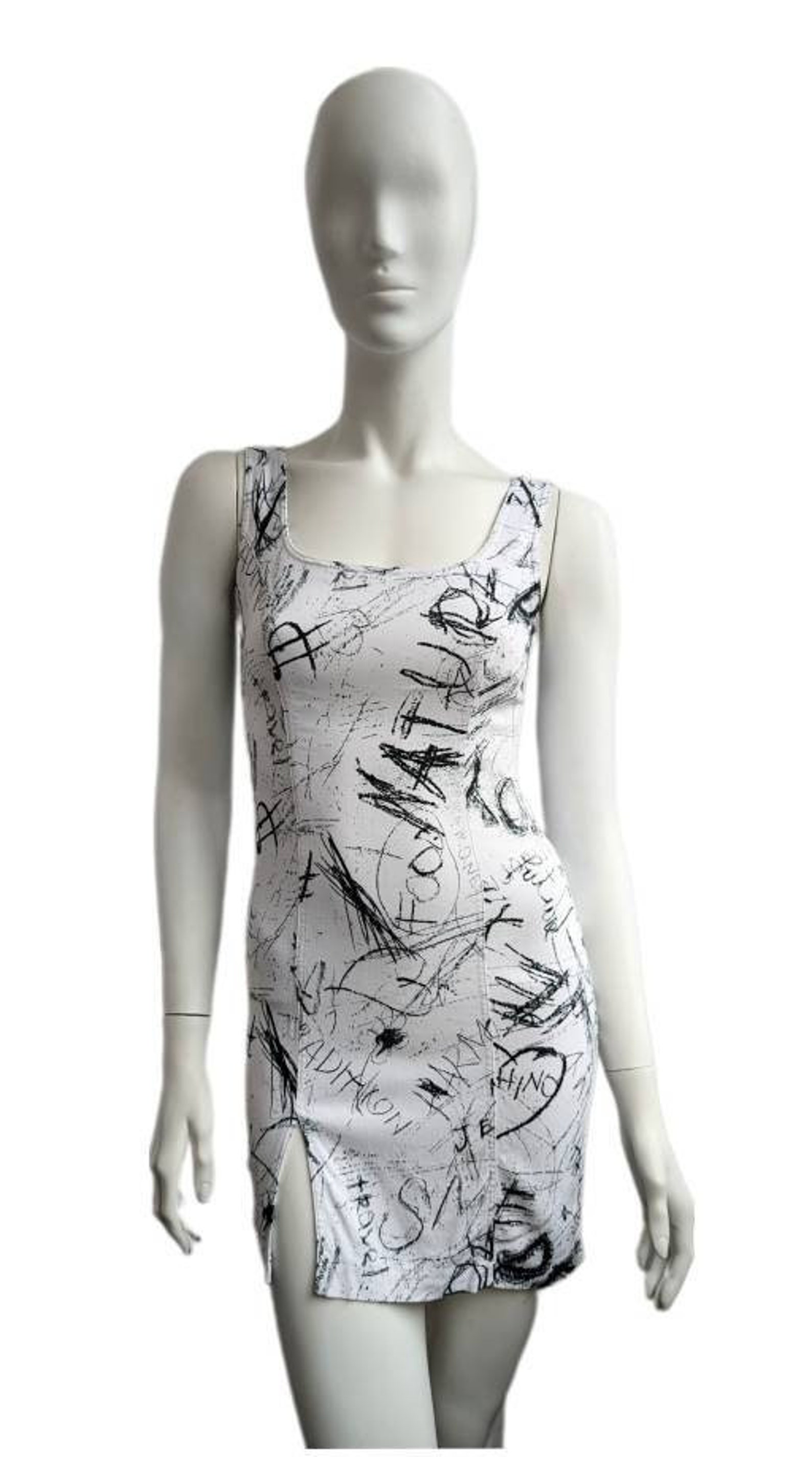 Vintage 90s MOSCHINO Graffiti Dress. Grunge Abstract Tank Dress - Etsy