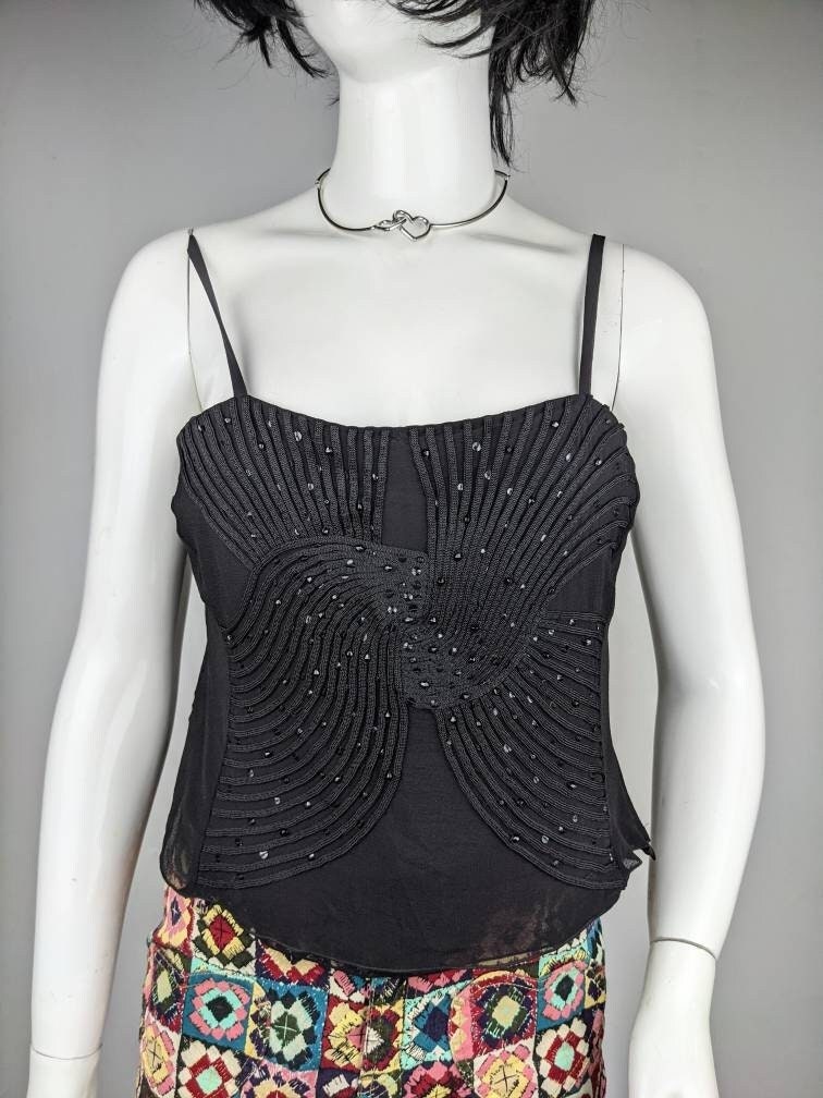 Y2k Vintage Emporio Armani Silk Sequin Top, Tank Top Y2k Vintage Emporio Armani Silk Sequin Top, Tank Top
