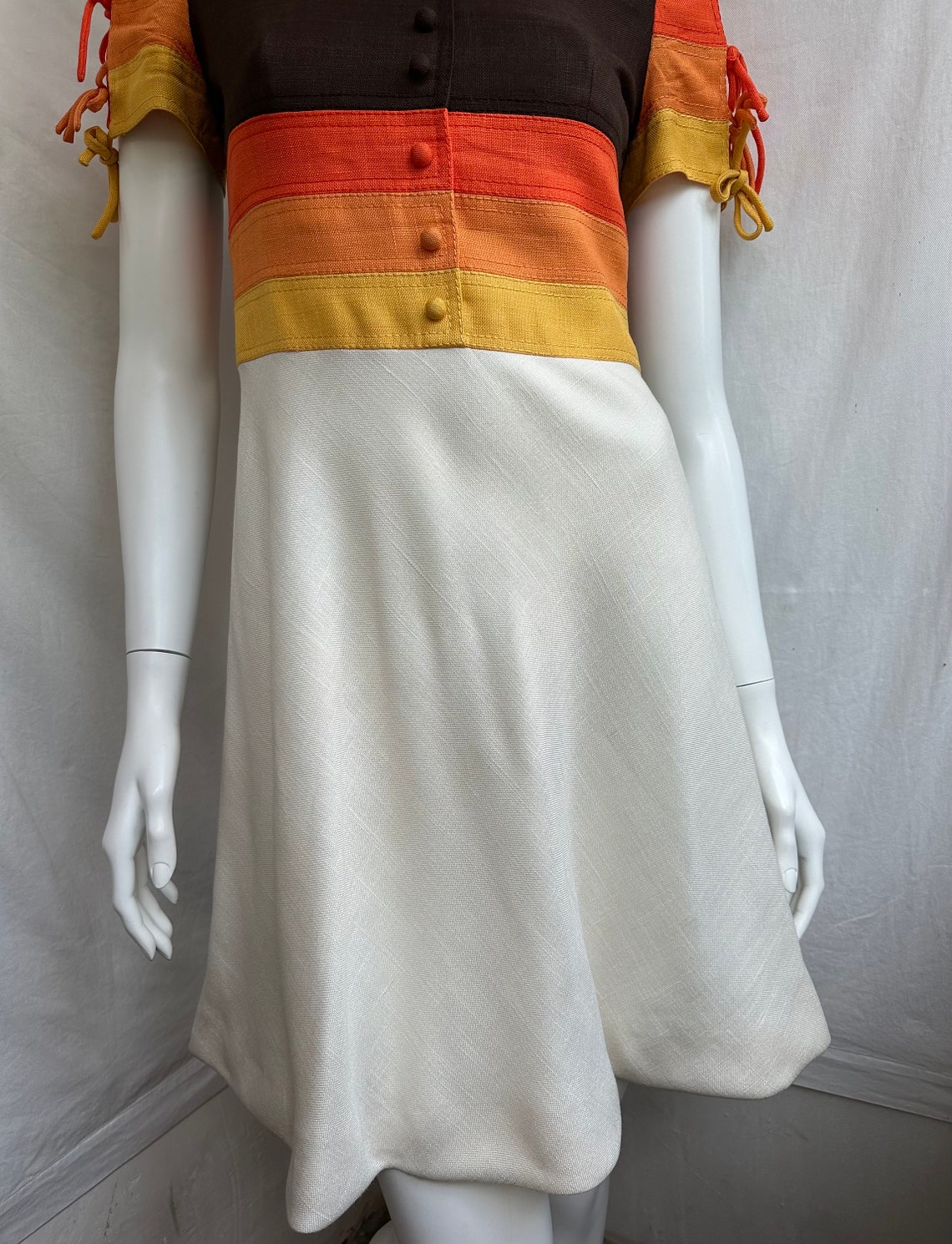 Vintage 70s LOUIS FERAUD Burlap Bell-bottom Dress. Bow Sleeves - Etsy