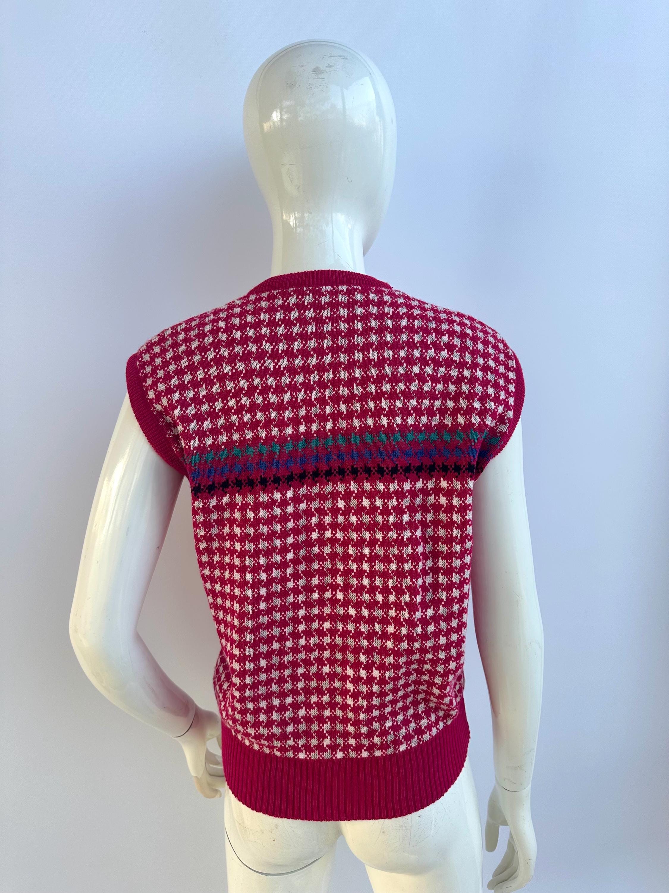 Y2k Vintage Knitted Hot Pink Vest, Houndstooth Print Tank Top - Etsy